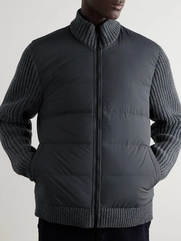 JAMES PERSE Ribbed-knit And Quilted Shell Down Jacket