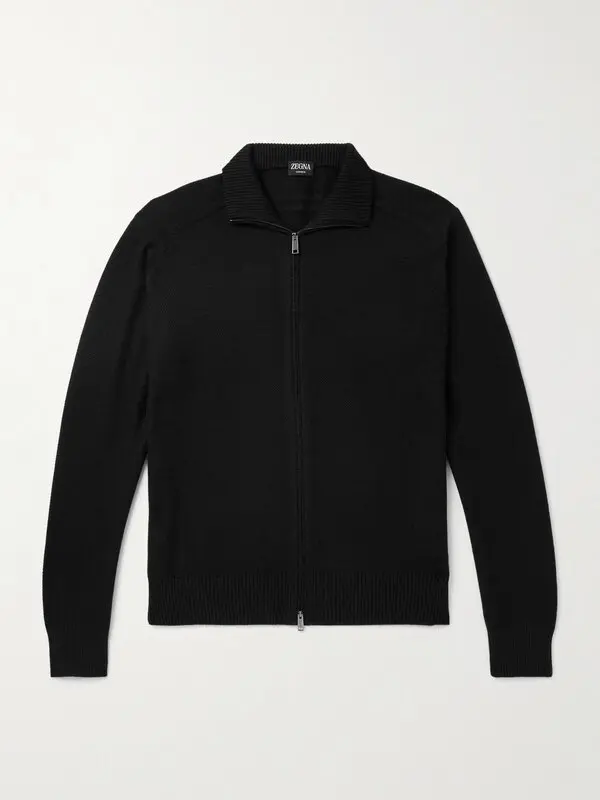 Zegna Logo-embroidered Cashmere And Silk-blend Cardigan - Black