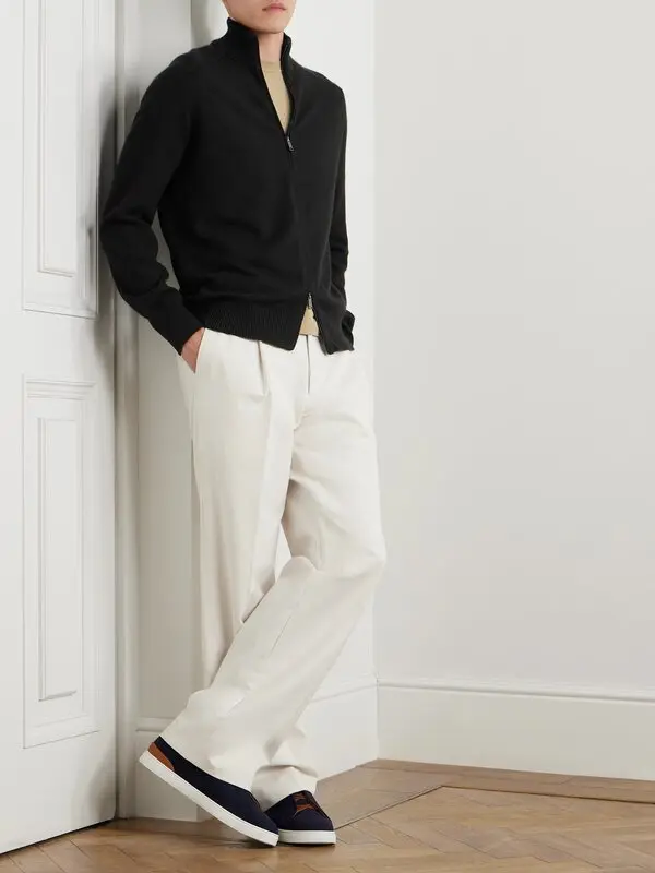 Zegna Logo-embroidered Cashmere And Silk-blend Cardigan - Black