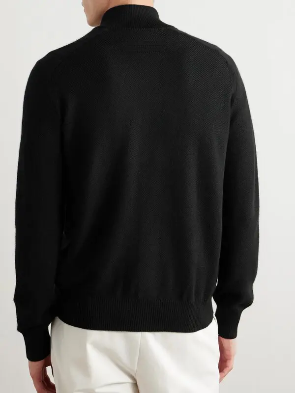 Zegna Logo-embroidered Cashmere And Silk-blend Cardigan - Black