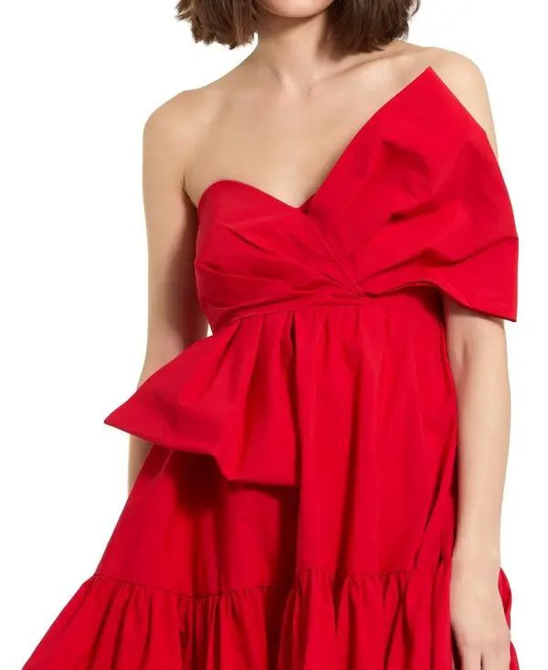 Mac Duggal Strapless Faille Bow Mini Dress - Cherry