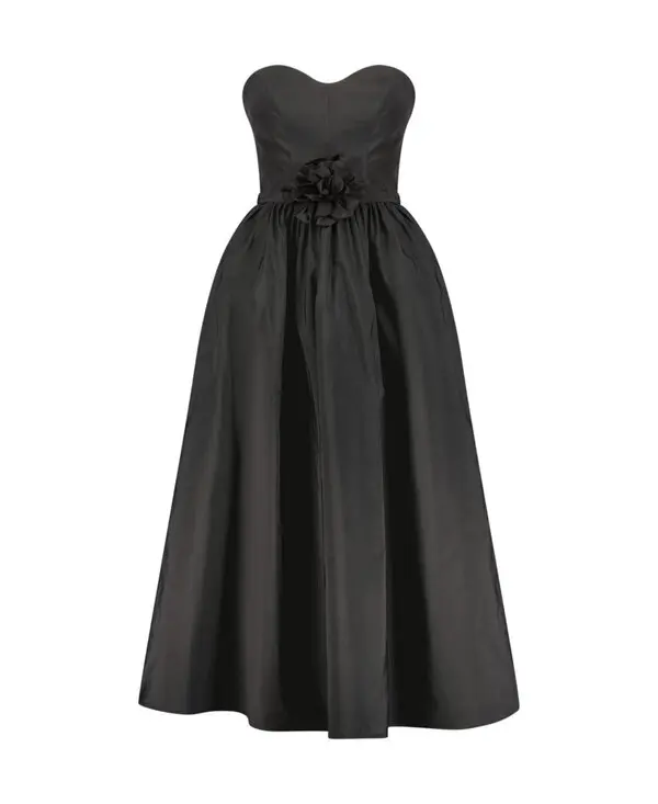 Mac Duggal Strapless Faille A-Line Midi Dress - Black | Editorialist