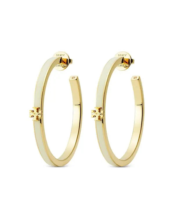 Tory Burch Kira Logo Hoop Earrings - Cream/gold