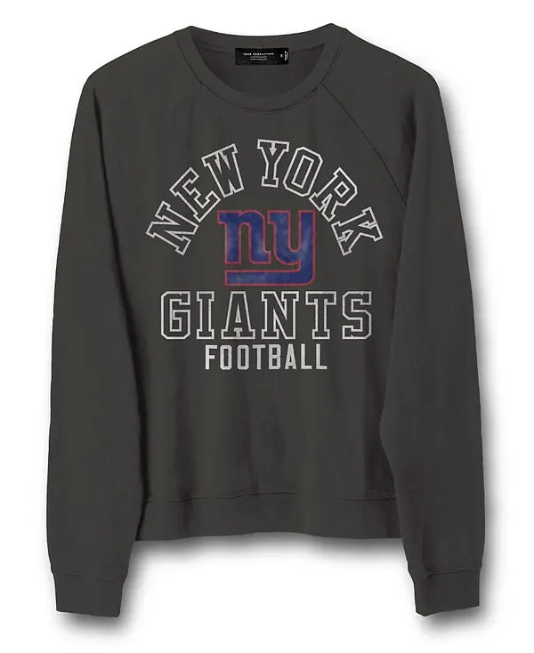 Junk Food Clothing Nfl Flocked Raglan Crew Fleece Sweatshirt - New York Giants