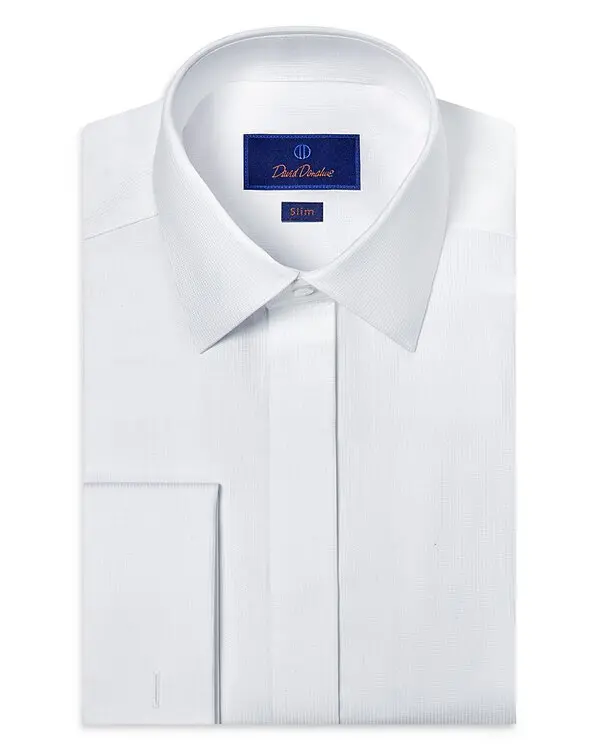 David Donahue Slim Fit Covered Placket Formal Shirt - White