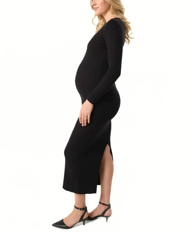 Marion Maxi Maternity & Nursing Sweater Dress - Black | Editorialist
