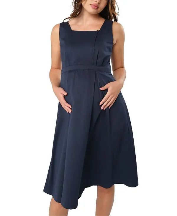 MARION Sleeveless Empire Waist Maternity & Nursing Tea Dress - Navy