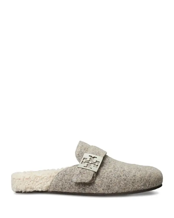 Tory Burch Mellow Shearling Mules - Fog Gray