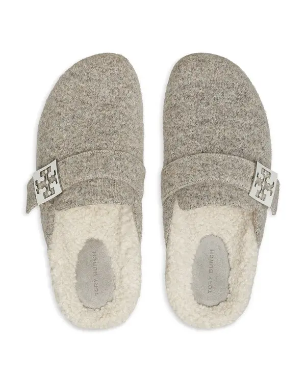 Tory Burch Mellow Shearling Mules - Fog Gray