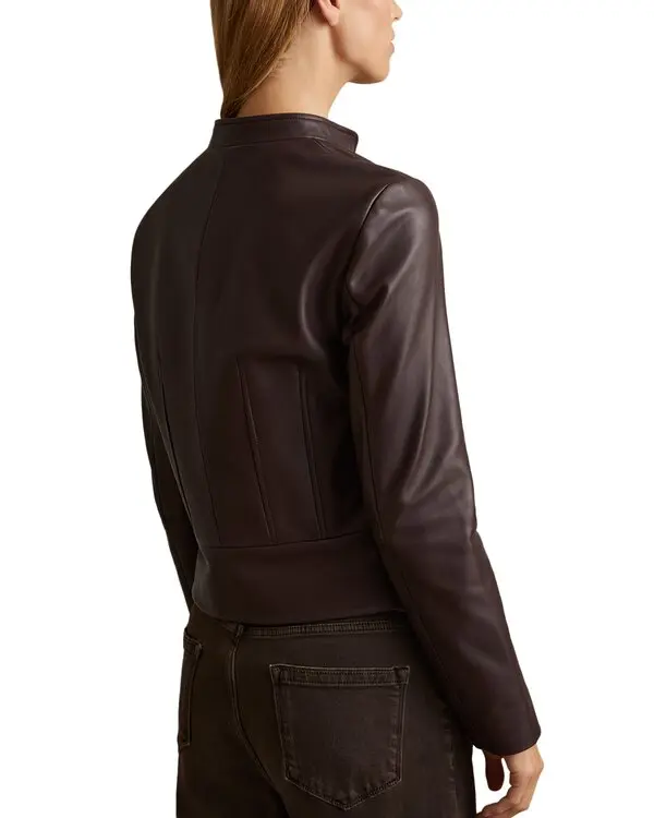 REISS Allie Leather Moto Jacket - Berry