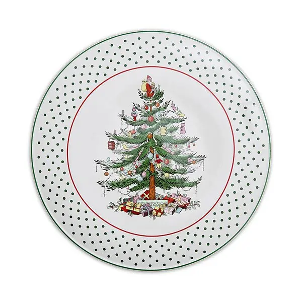 SPODE Christmas Tree Polka Dot Cake Plate - Green