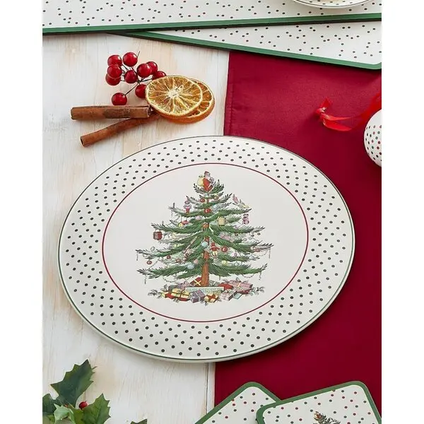 SPODE Christmas Tree Polka Dot Cake Plate
