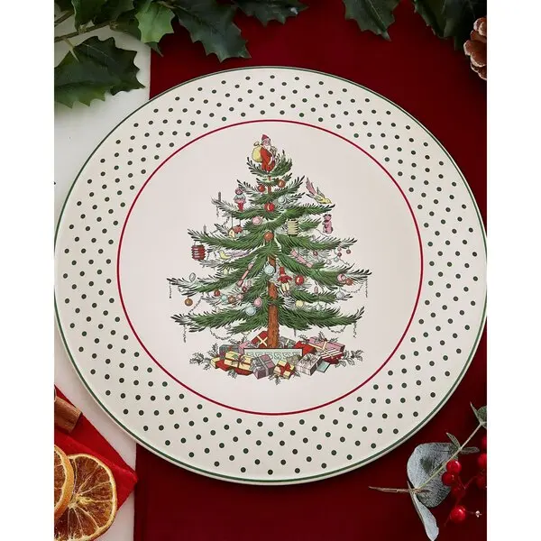 SPODE Christmas Tree Polka Dot Cake Plate