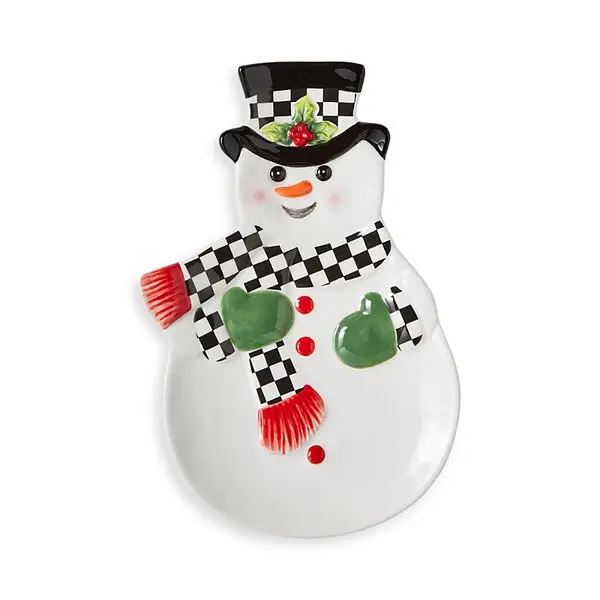 SPODE Christmas Tree Black And White Snowman Dish - Green