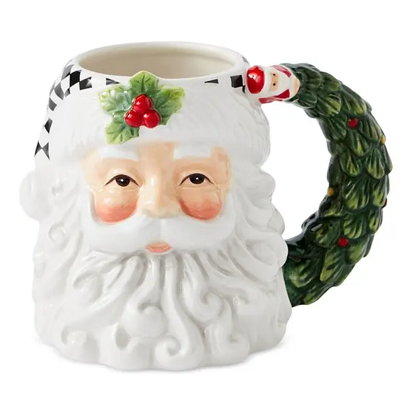SPODE Christmas Tree Black And White Santa Mug - Green