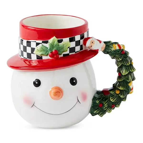 SPODE Christmas Tree Black And White Snowman Mug - Green