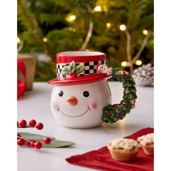 SPODE Christmas Tree Black And White Snowman Mug