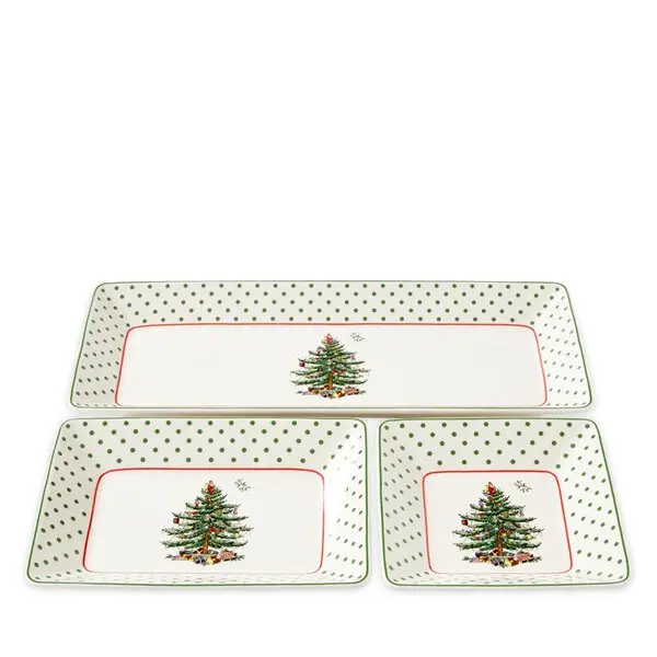 SPODE Christmas Tree Polka Dot 3-piece Nesting Tray Set