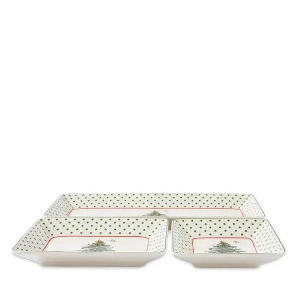 SPODE Christmas Tree Polka Dot 3-piece Nesting Tray Set