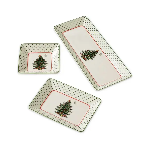 SPODE Christmas Tree Polka Dot 3-piece Nesting Tray Set