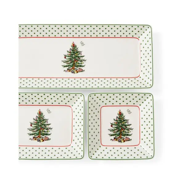 SPODE Christmas Tree Polka Dot 3-piece Nesting Tray Set