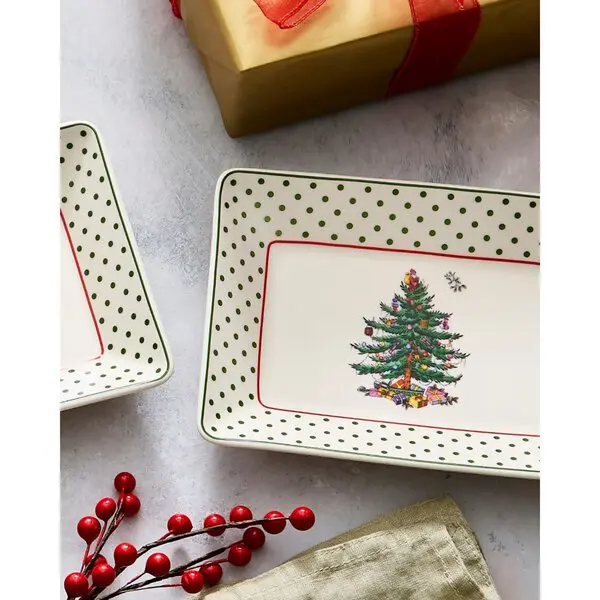 SPODE Christmas Tree Polka Dot 3-piece Nesting Tray Set