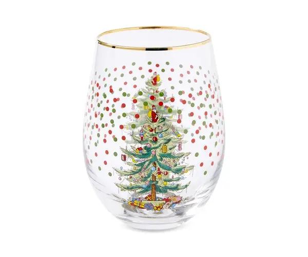 SPODE Christmas Tree Polka Dot Stemless Wine Glass, Set Of 4