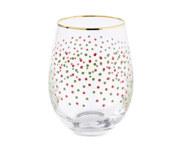 SPODE Christmas Tree Polka Dot Stemless Wine Glass, Set Of 4