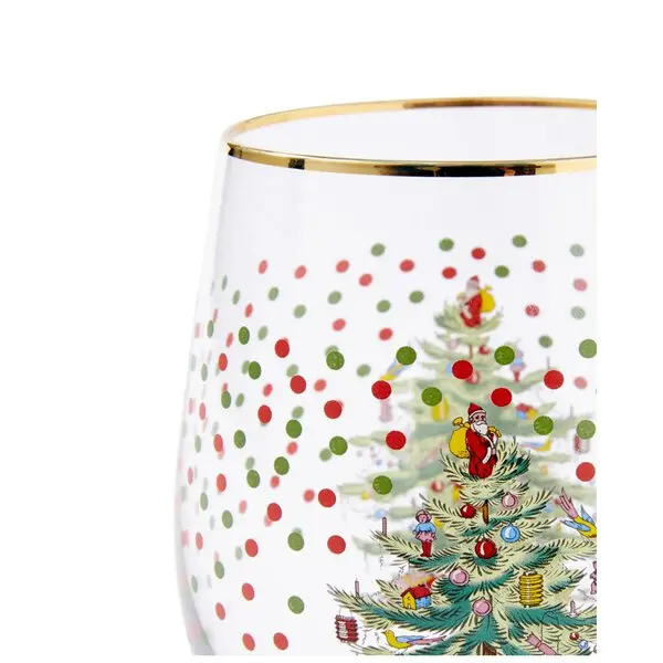 SPODE Christmas Tree Polka Dot Stemless Wine Glass, Set Of 4