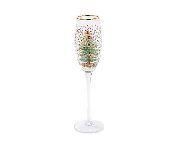 SPODE Christmas Tree Polka Dot Champagne Flute, Set Of 4