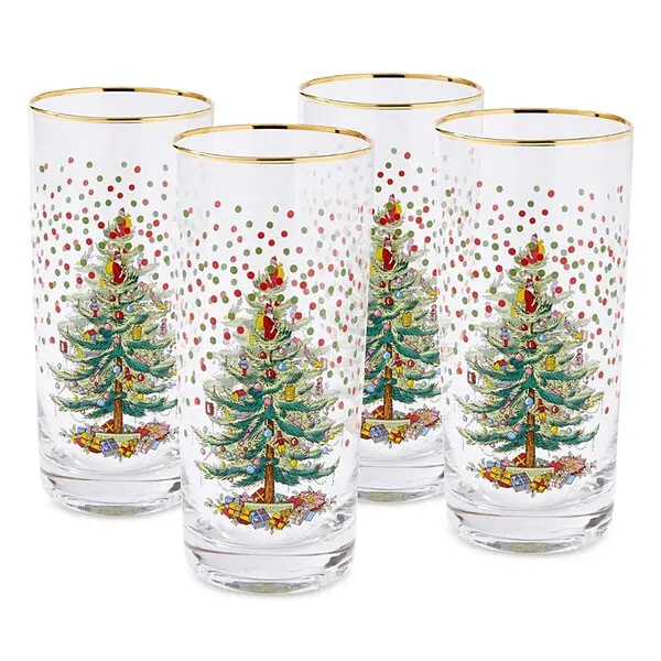 SPODE Christmas Tree Polka Dot Highball Glass, Set Of 4 - Green