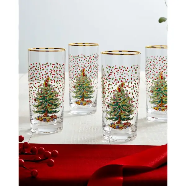SPODE Christmas Tree Polka Dot Highball Glass, Set Of 4