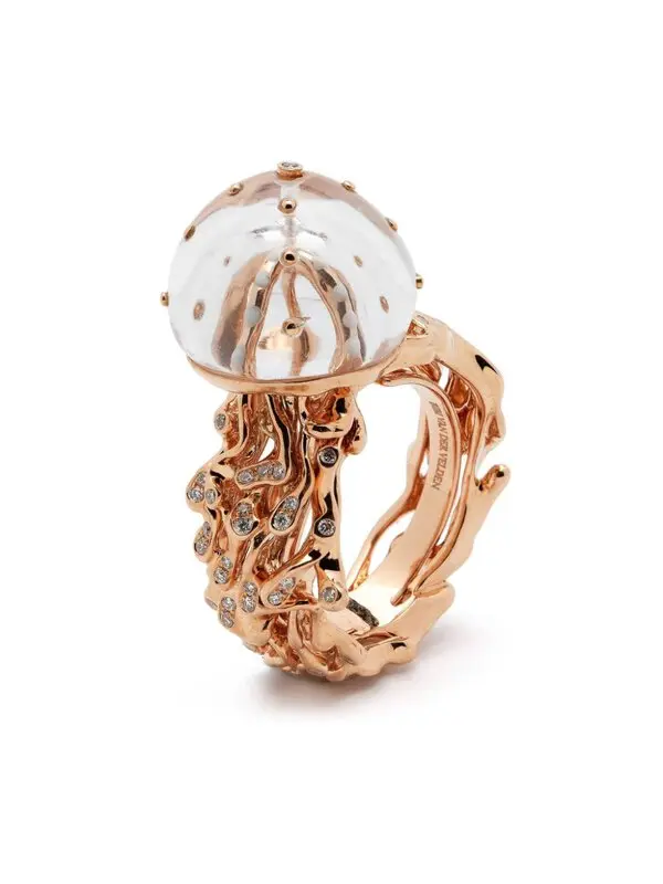 BIBI VAN DER VELDEN 18kt Rose Gold Diamond Jellyfish Ring - Pink