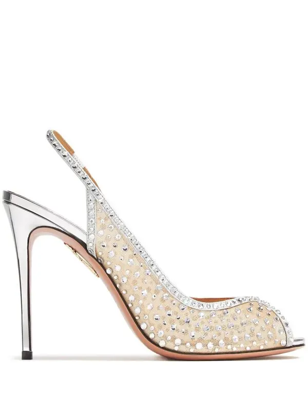 AQUAZZURA 105mm Crystal Lover Sandals - Neutrals