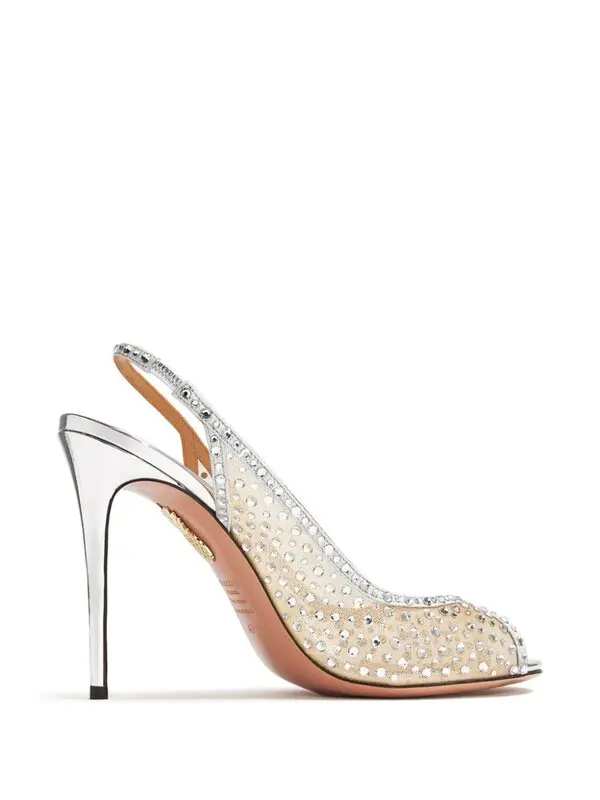 AQUAZZURA 105mm Crystal Lover Sandals - Neutrals