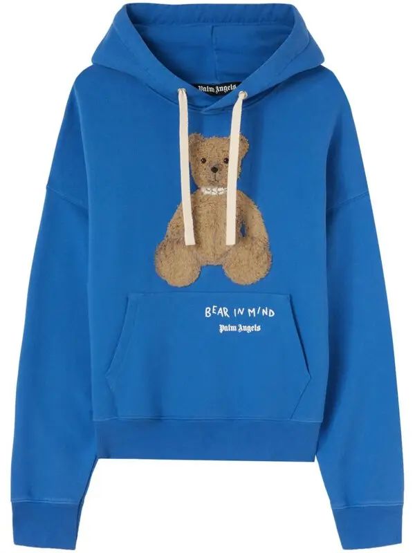 Palm Angels Bear Appliqué Hoodie - Blue