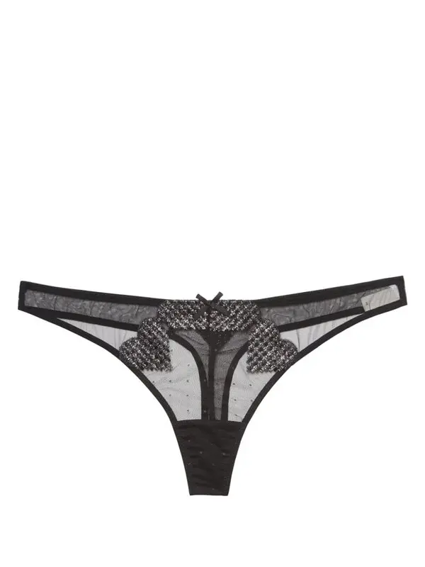 Fleur Du Mal Heart Embroidered Thong - Black