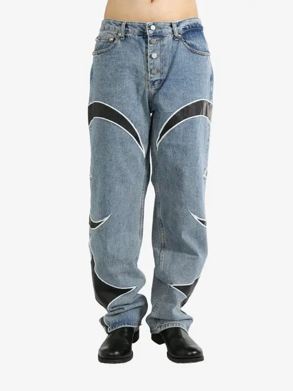 THUG CLUB Leather Panelled Jeans - Blue