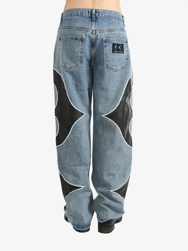 THUG CLUB Leather Panelled Jeans - Blue