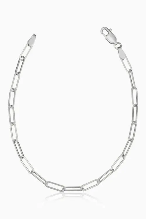 ORADINA 14k Solid Gold Venice Link Bracelet - White Gold