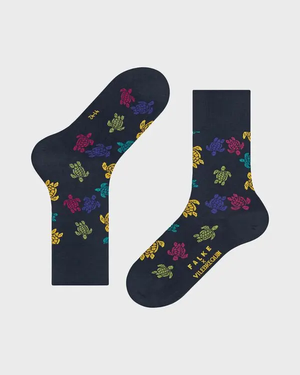 Vilebrequin X Falke Crew Socks With Turtle Motif - Blue