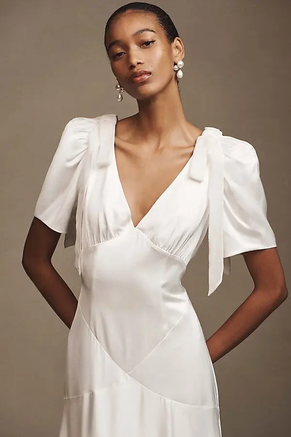 embellished flutter sleeve bow waist a line dress Embellished Chiffon Flutter Sleeve A-line Gown by Juliet JTM14F