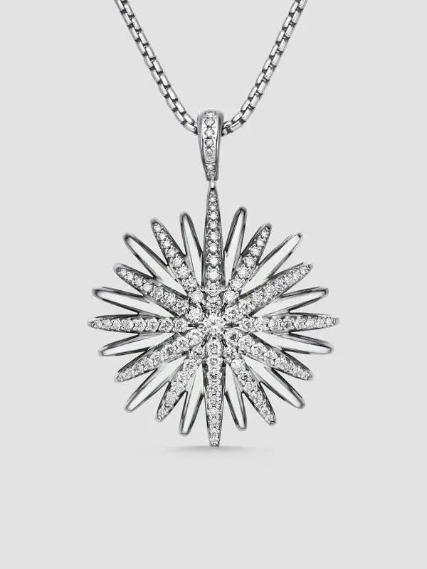 David Yurman Starburst Pendant Necklace In Sterling Silver With Diamonds, 32mm - Diamond