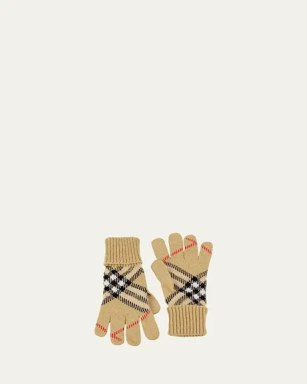 Burberry Check Cashmere-blend Gloves - Sand
