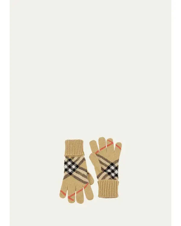 Burberry Check Cashmere-blend Gloves - Sand