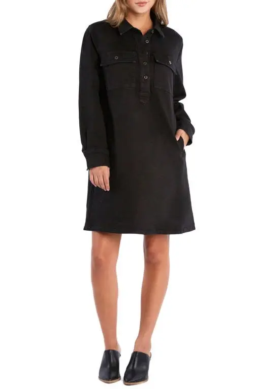 WASH LAB DENIM Blakely Popover Long Sleeve Denim Dress - Denim Black