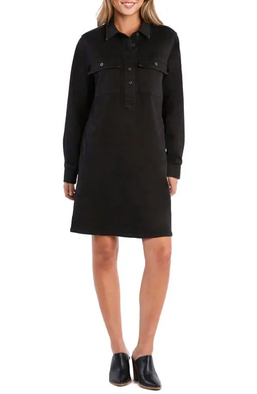 WASH LAB DENIM Blakely Popover Long Sleeve Denim Dress - Denim Black