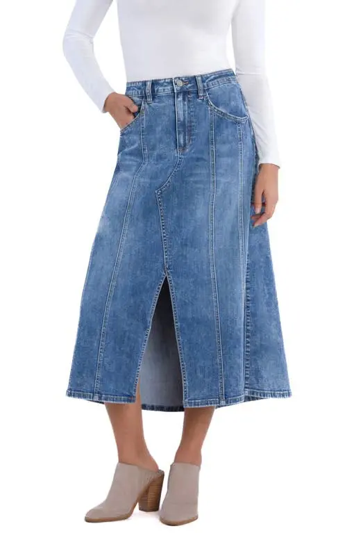 WASH LAB DENIM Justine Midi Skirt - Blue Lake
