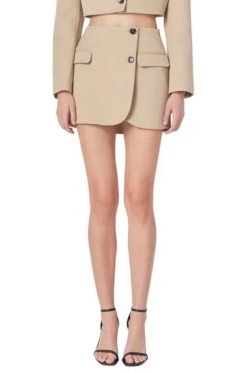 GREY LAB Tailored Wrap Mini Skirt - Beige