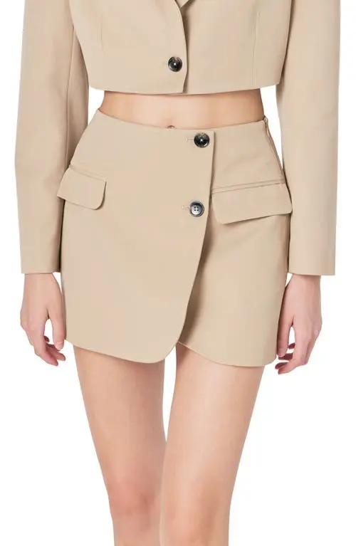 GREY LAB Tailored Wrap Mini Skirt - Beige